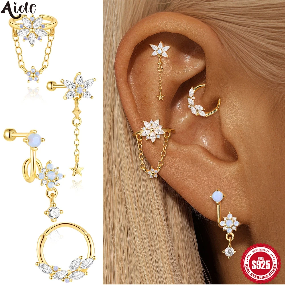 Aide Zircon Flower Screw Bead Piercing Stud Earrings for Women 925 ...