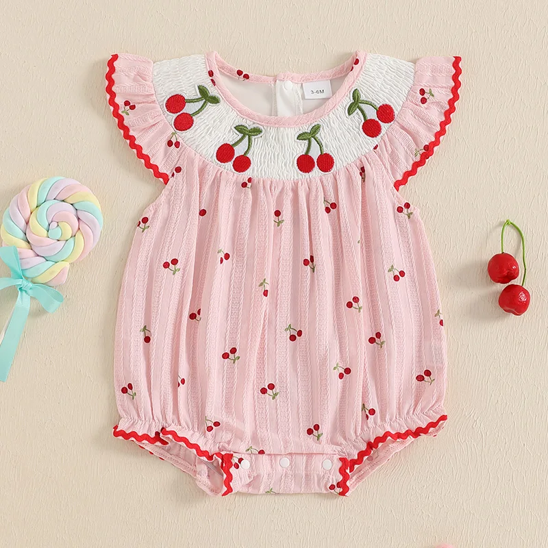 0-18M Newborn Infant Baby Girls Cherry Embroidery Romper Sleeveless ...
