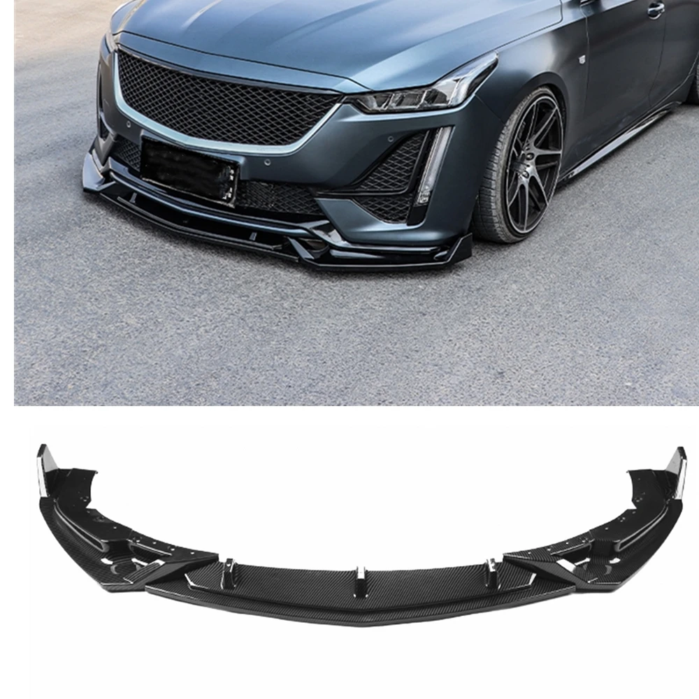 Front-Bumper-Spoiler-Lip-For-Cadillac-CT5-2019-2020-Carbon-Fiber-Look ...
