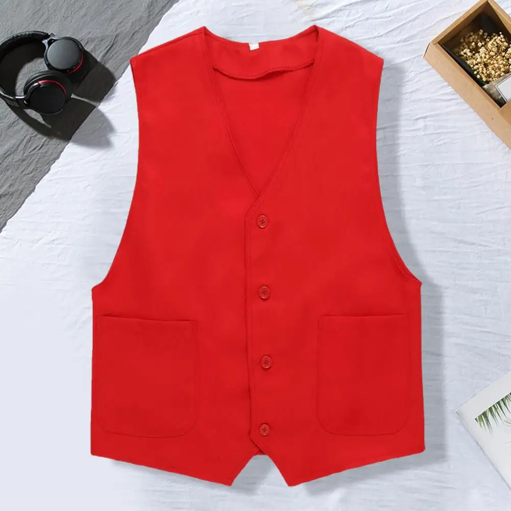 Work-Clothes-Vest-V-Neck-Sleeveless-Volunteer-Waistcoat-Solid-Color ...