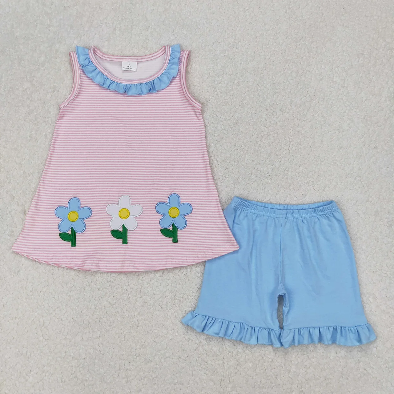 Wholesale Toddler Embroidery Baby Girl Sleeveless Flower Stripes Shirt ...