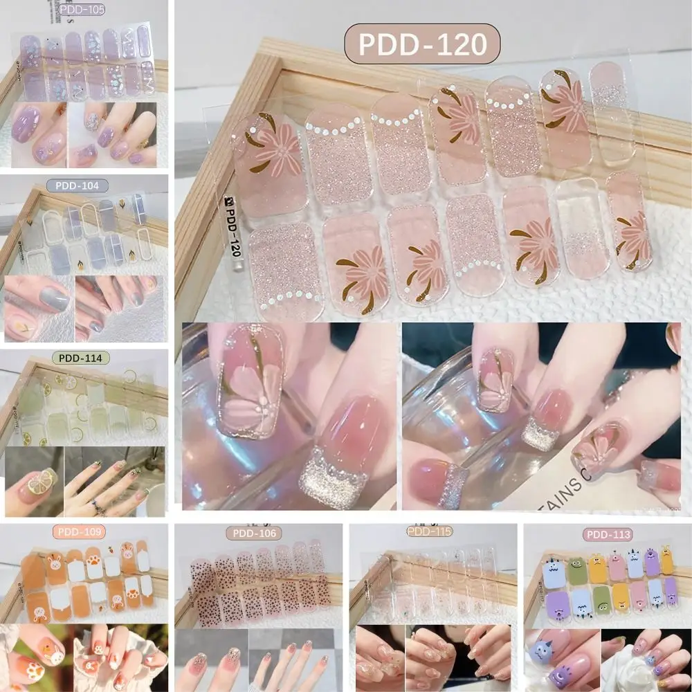 Semi Cured Gel Nail Stickers Full Cover 14Strips Gel Nail Polish Strips ...