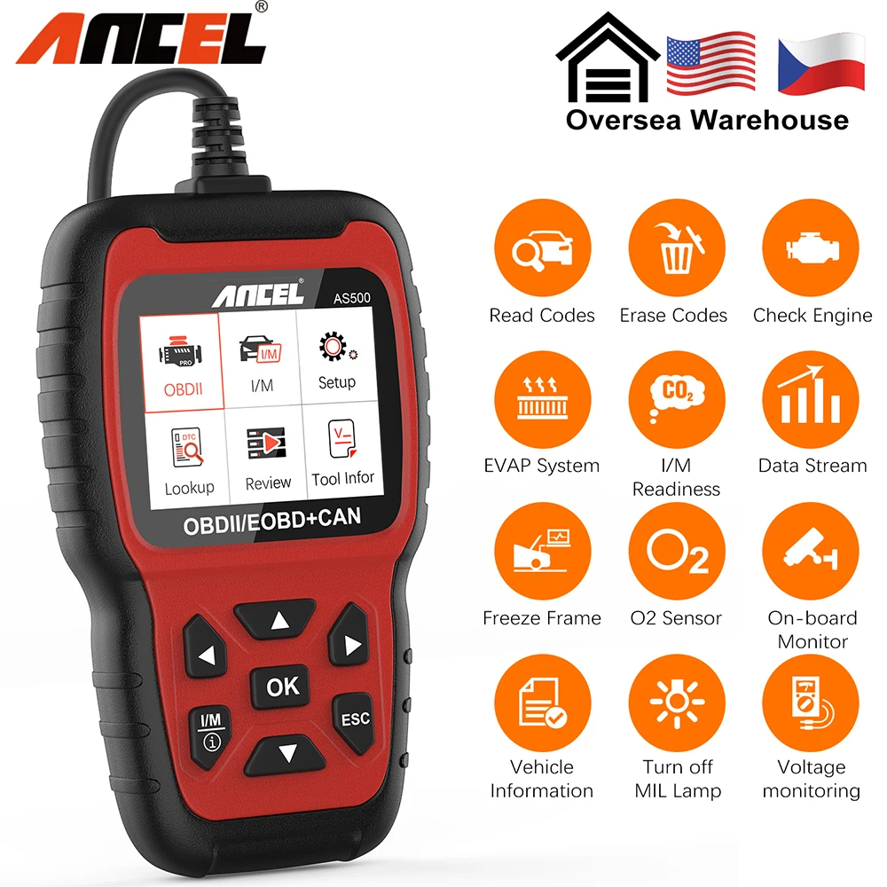 ANCEL Escáner automotriz AS500, herramienta de diagnóstico OBD2 para coche, dispositivo con ...