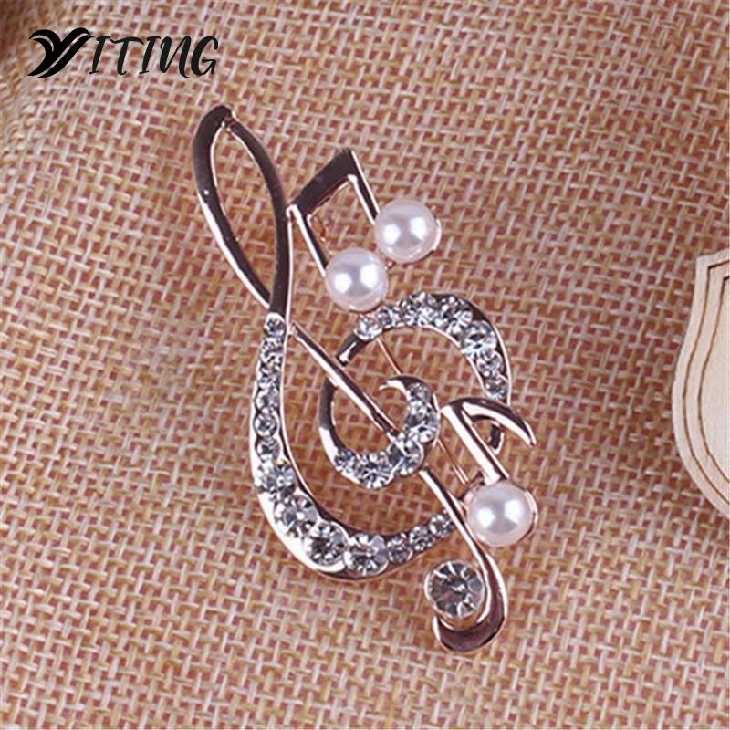 Elegant Music Note Brooch For Women Girl Dress Accessories Crystal ...
