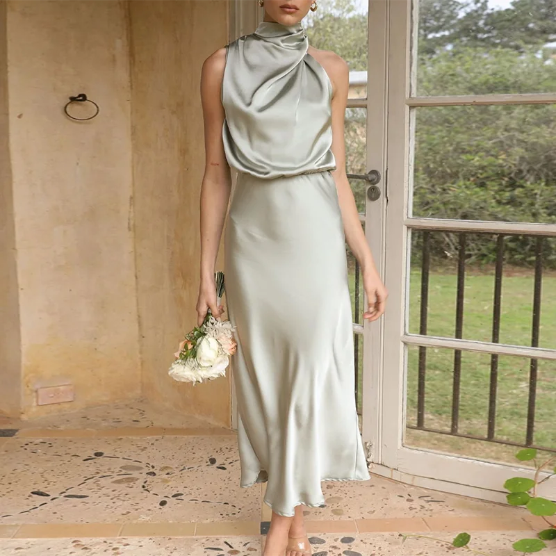 Women-Elegant-Solid-Satin-Midi-Dress-Summer-Sleeveless-Halter-Sexy ...