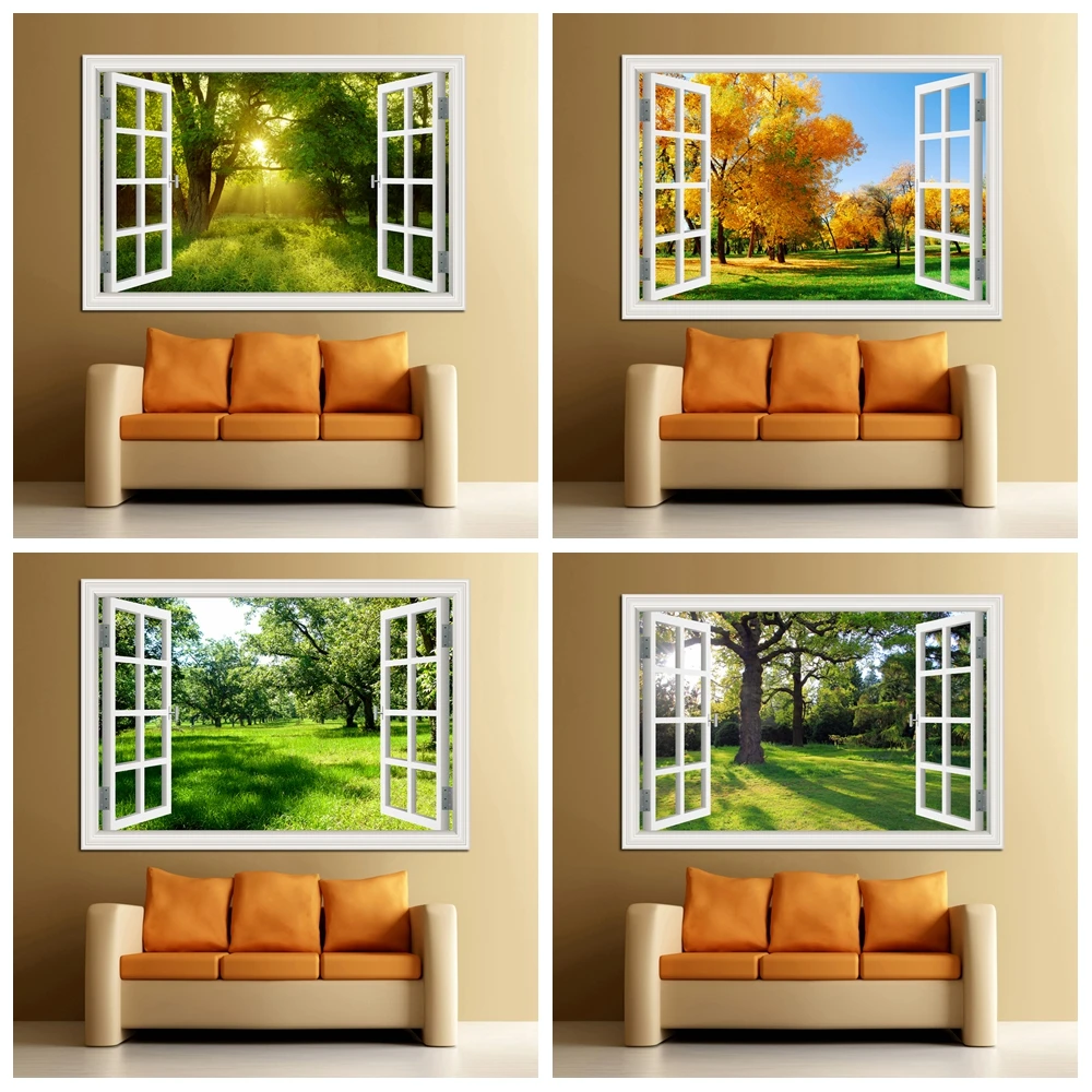 Forest-3D-Window-Landscape-Wall-Sticker-Vinyl-Art-Removable-Green ...