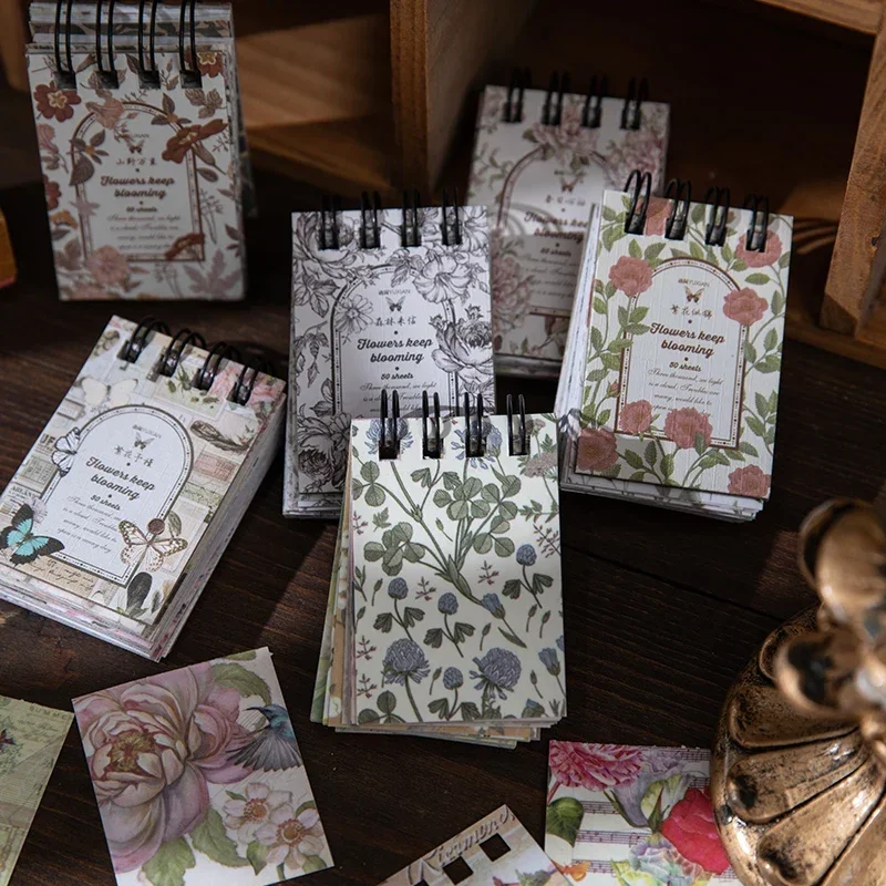 50-Pcs-Vintage-Floral-Coil-Sticker-Book-for-Handbook-Collage-Material ...