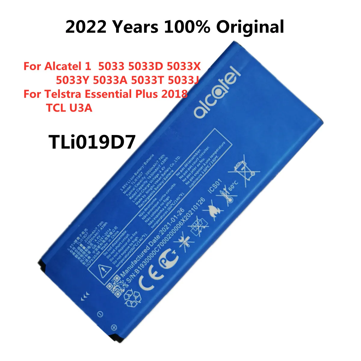 Original 2000mAh TLi019D7 Battery For Alcatel 1 5033 5033D 5033X 5033Y ...