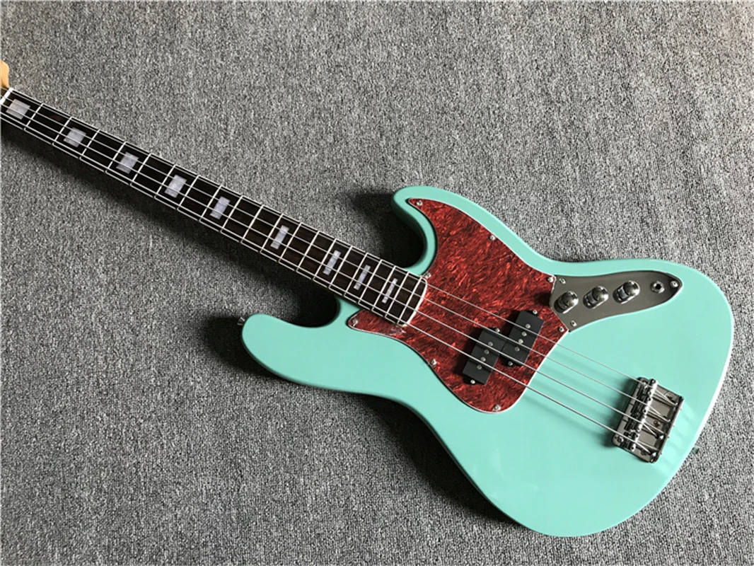 Factory-custom-4-string-blue-green-electric-bass-with-red-Pickguard ...