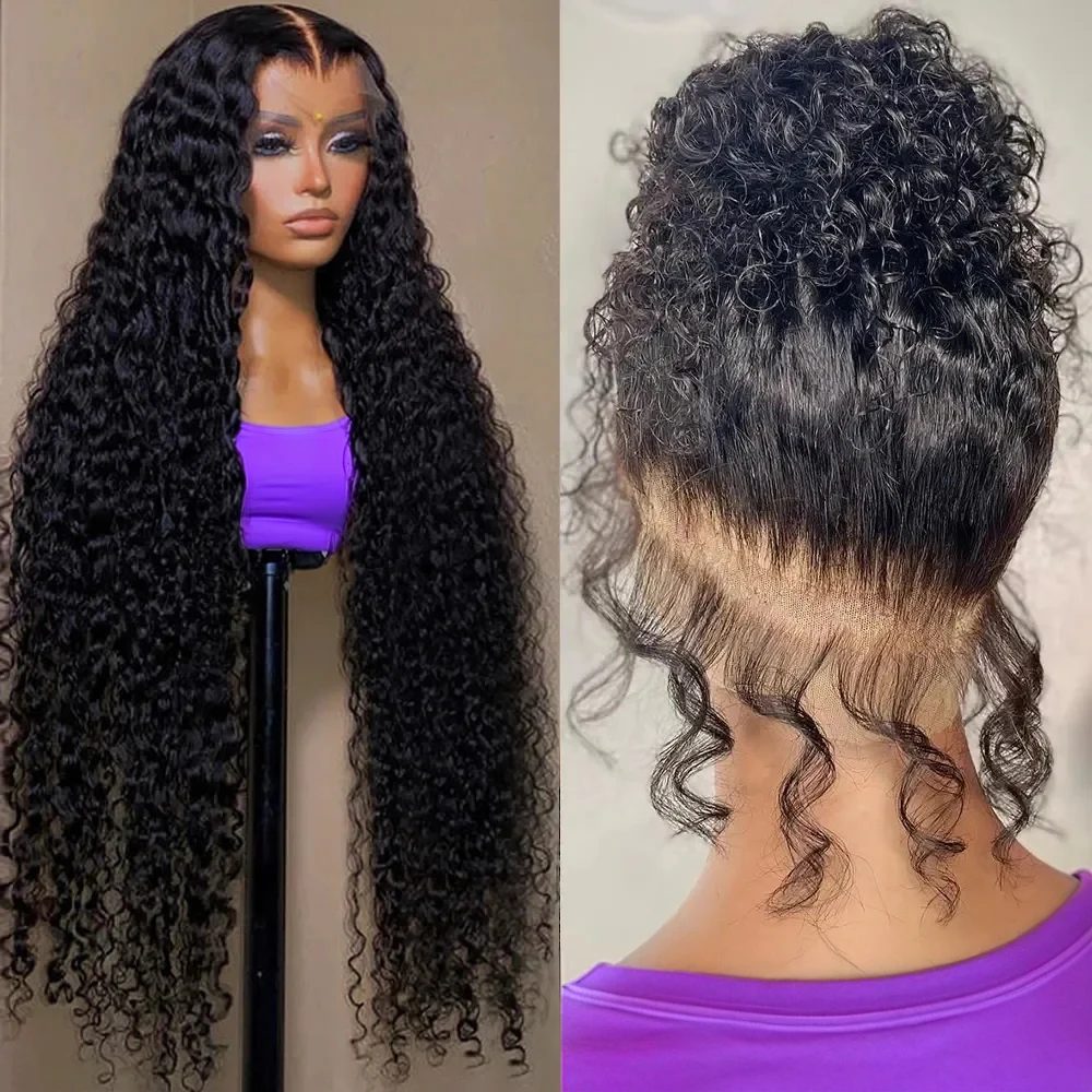 Transparent-Perruque-Lace-Front-Wig-Deep-Wave-Curly-Human-Hair-Wigs-Br ...