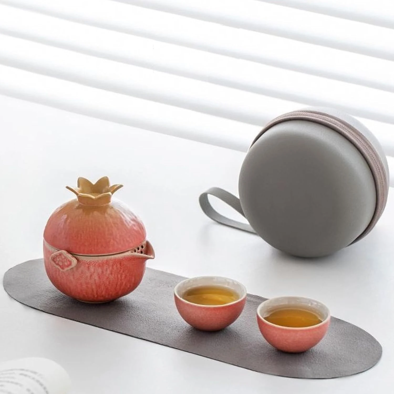 Kungfu Tea Sets,Pomegranate Shape Travel Teapot, Portable Ceramic Tea ...