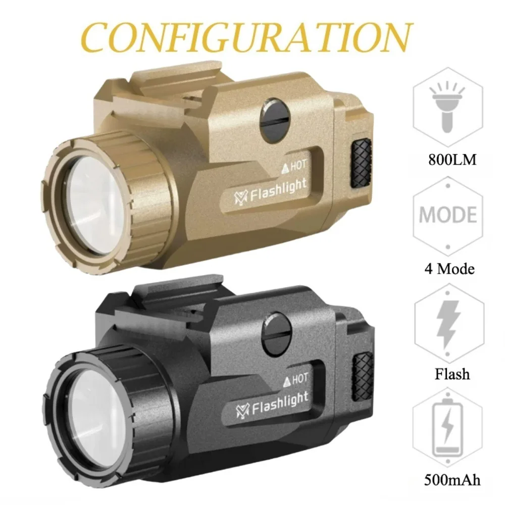800 Lumens Pistol Light Rechargeable Flashlight with Strobe Mode Weapon ...