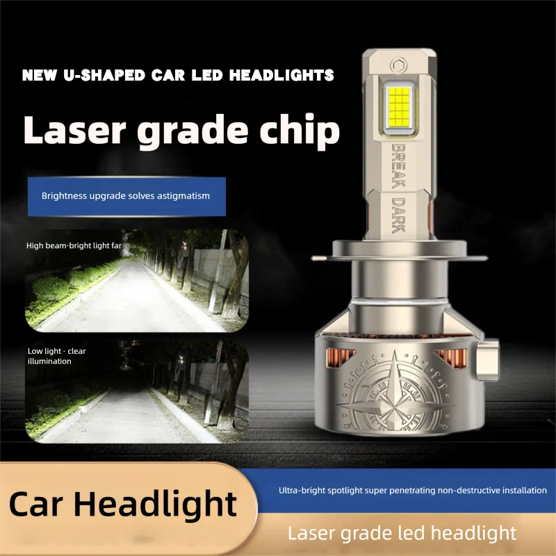 U-Shaped Automotive LED Headlights 2PC H7 Ultra-Bright H4 High and Low ...