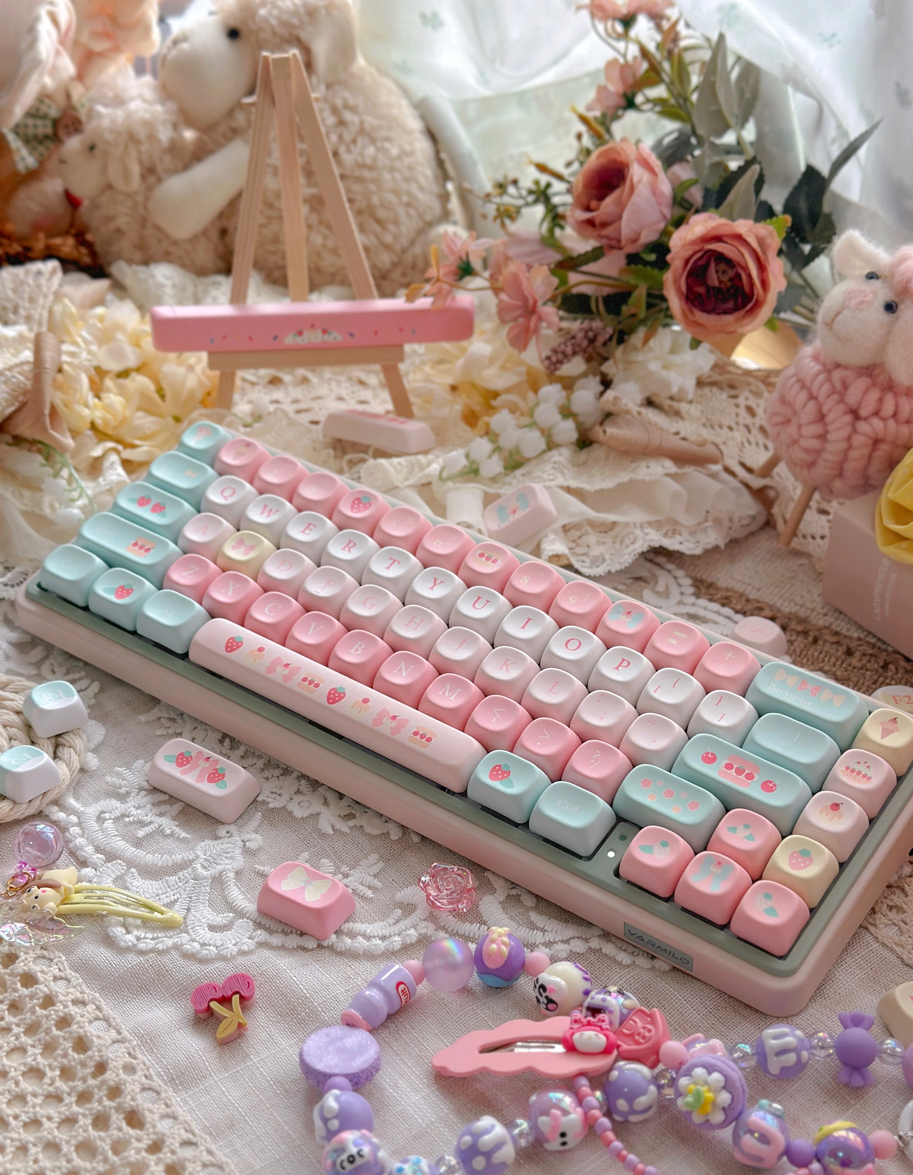 133Key-Pink-Cute-Girl-Keycap-Xoa-Pbt-Sublimation-Strawberry-Dessert ...