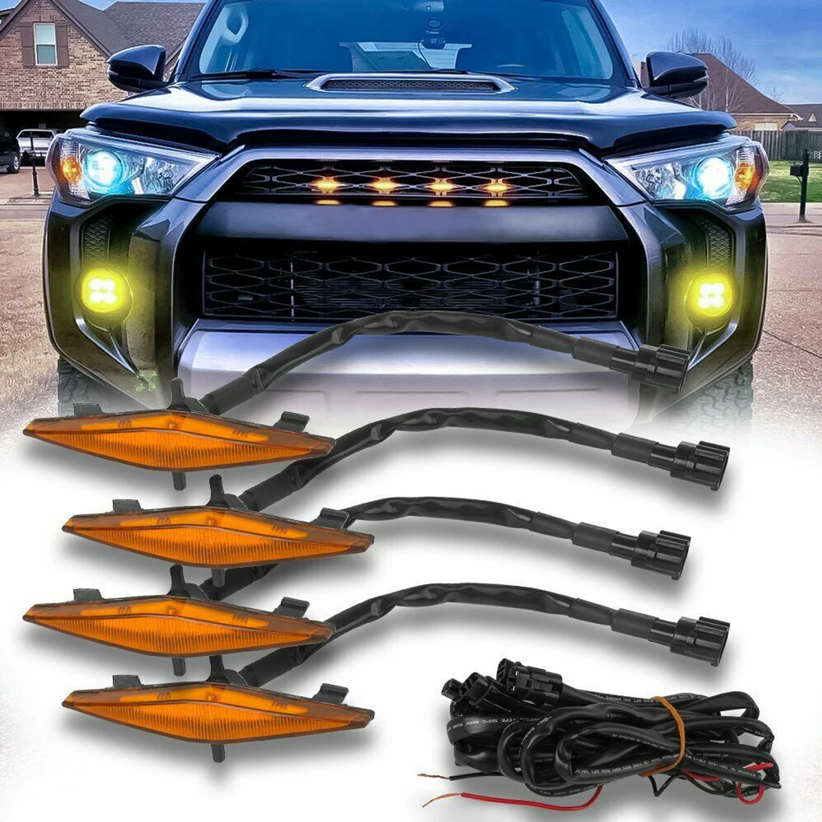 4PCS-LED-Front-Grille-Lights-Amber-External-Car-Daytime-Running-Haze ...