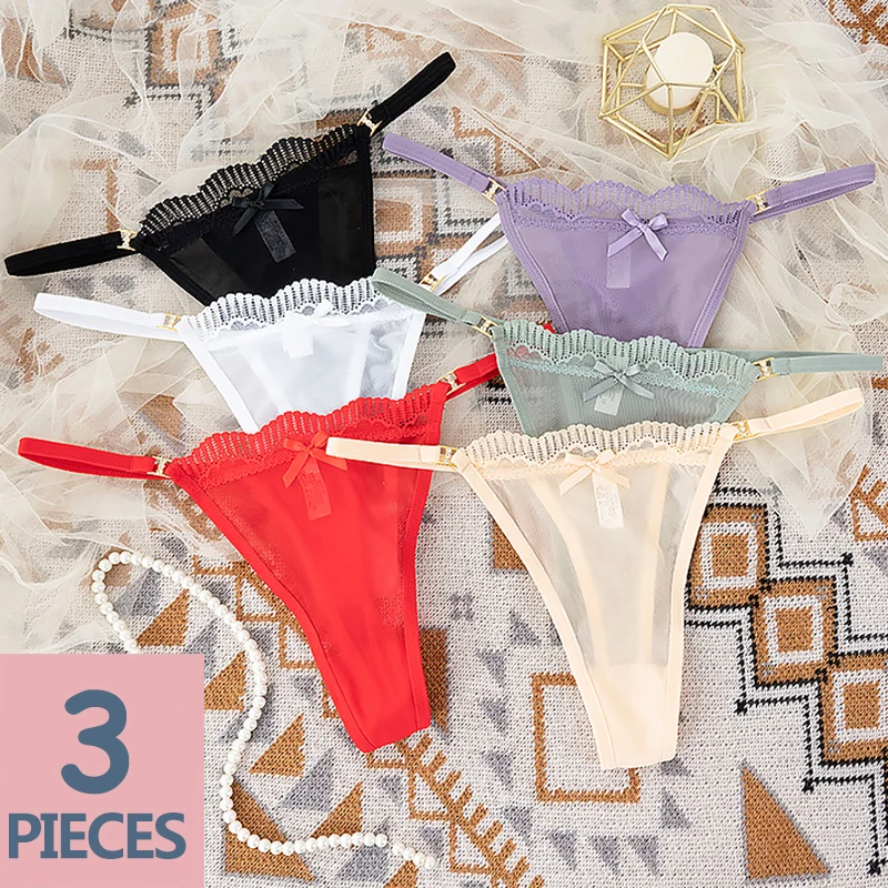3pcs Women S Sexy Mesh G String Lace Trim Exquisite Panties Low Waist