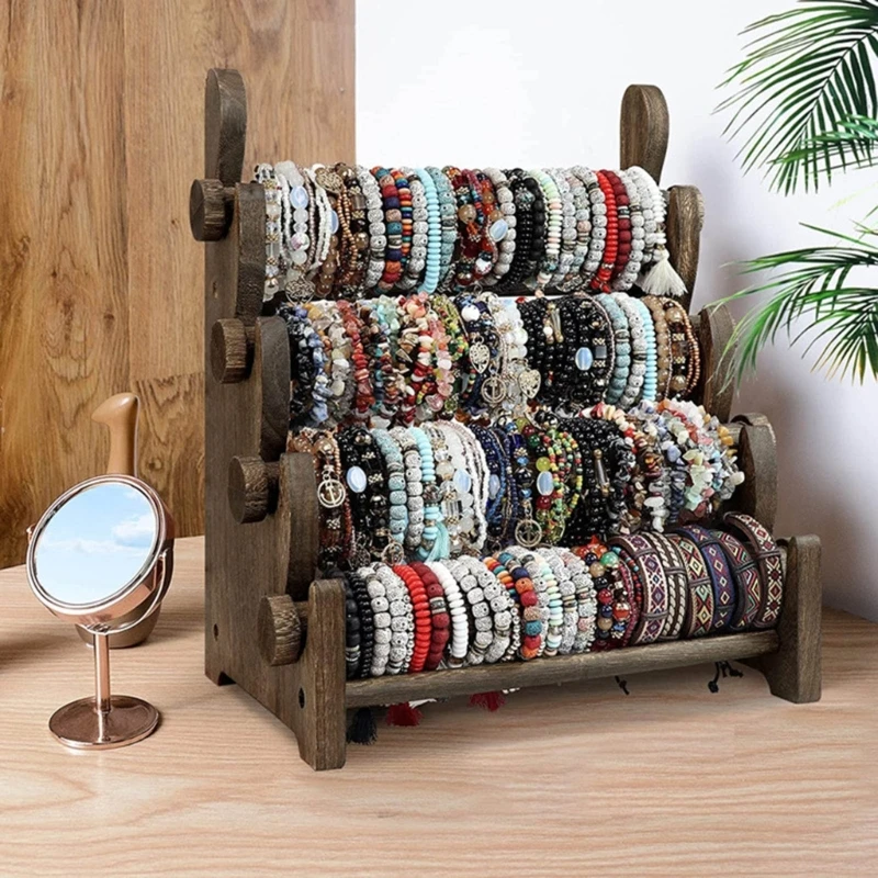 4 Tier Wooden Display Jewelry Accessory Stand Jewelry Bracelet Holder ...