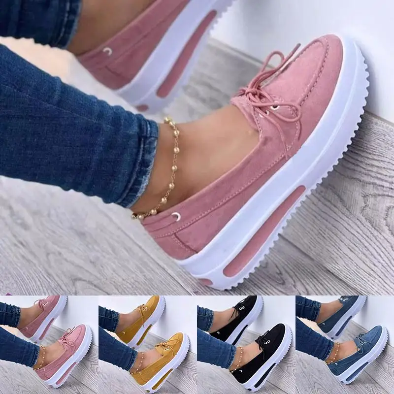 Zapatos planos de plataforma para Mujer, calzado elegante de PU genuino, informales ...