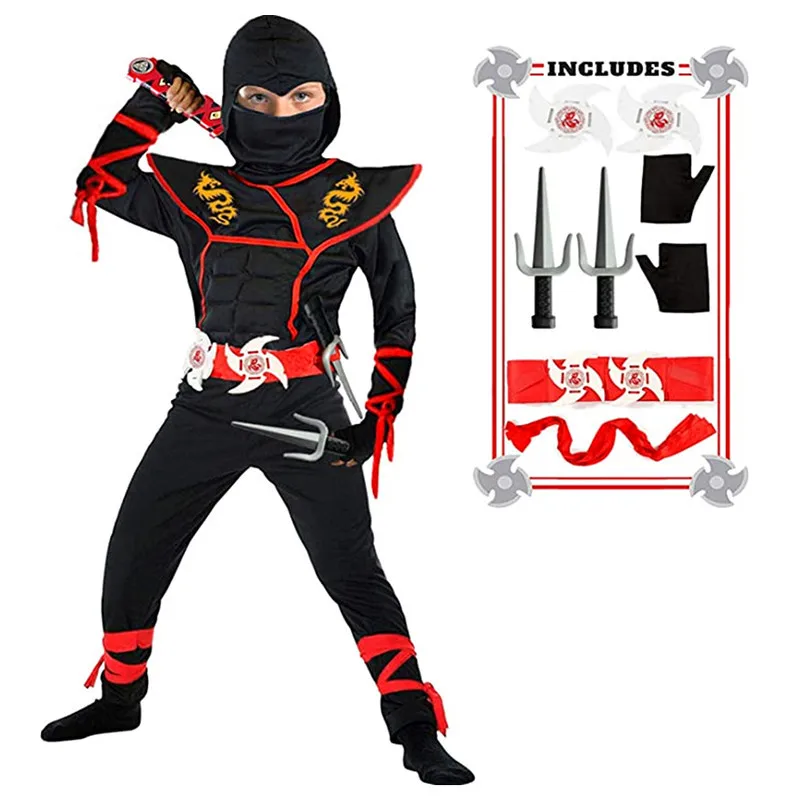 Disfraz-de-Ninja-para-ni-o-traje-de-m-sculo-Ninja-con-accesorios-de ...
