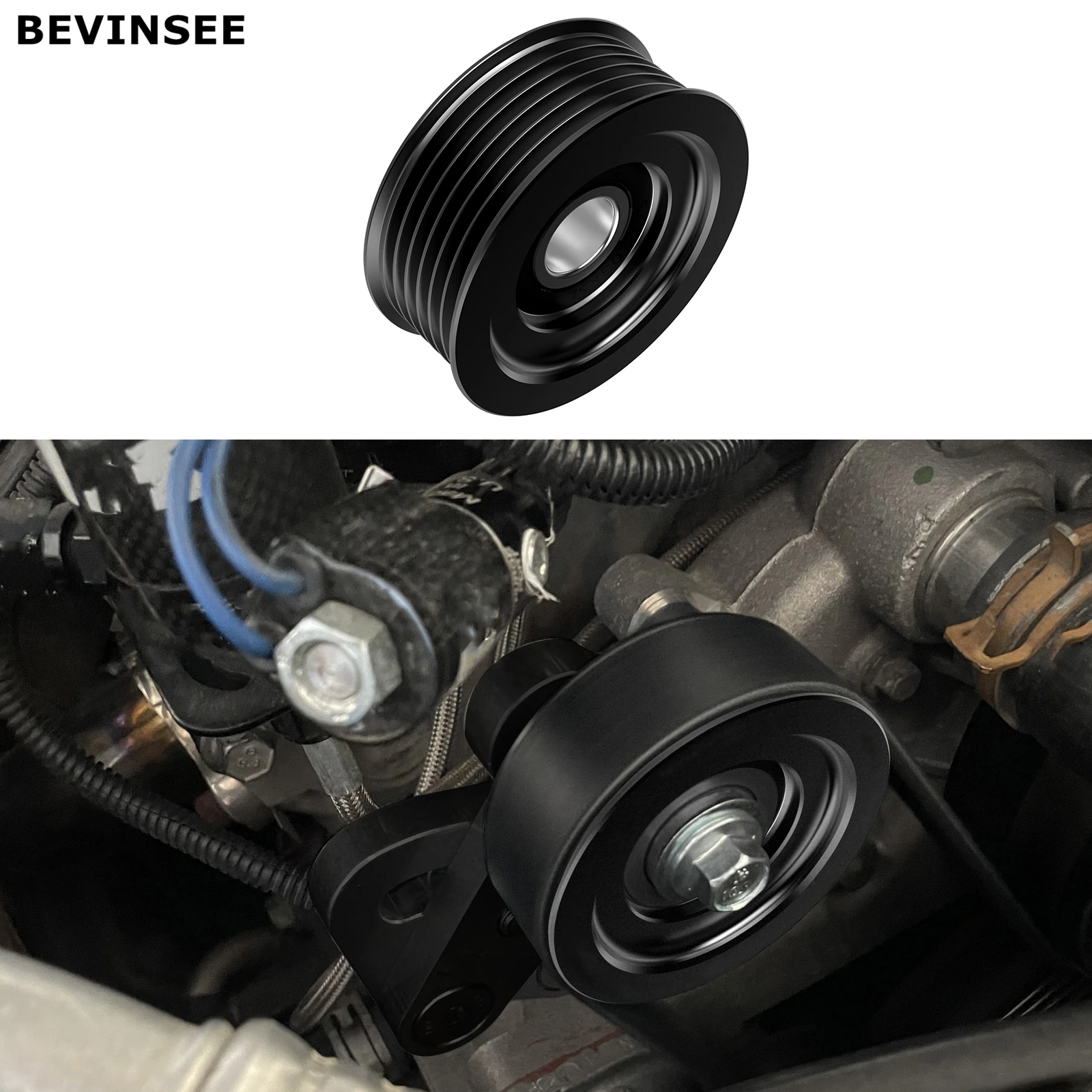 BEVINSEE-LS-Billet-Aluminum-6-Grooved-Tensioner-Pulley-For-LS-LS1-LS2 ...