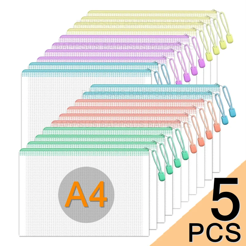 A4 Mesh Zipper Pouch Waterproof PVC Document Pouch File Organizer Large ...