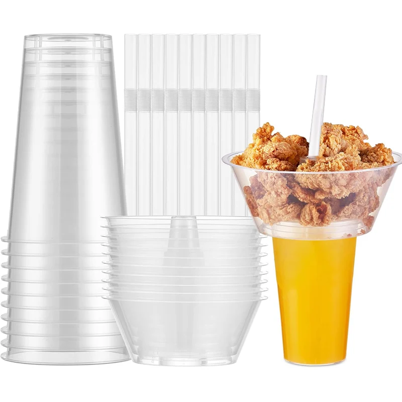 Snack and Drink Cup Set Transparent PP Plastic Cylindrical Snack Bowl ...