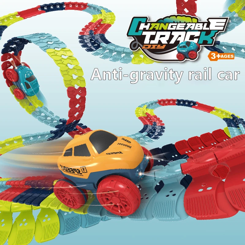 Rechargeable-Track-Cars-For-Boy-Flexible-Track-with-LED-Light-Up-Race ...