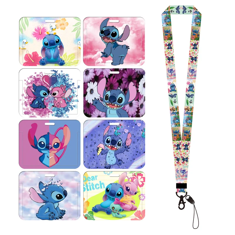 Cartoon Stitch Horizontal Card Holder Lanyard Work Name Tag case Bus ...