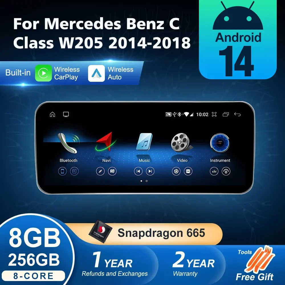 Android-14-Wireless-CarPlay-For-Mercedes-Benz-C-Class-W205-2014-2018-Car-Multimedia-Navigation ...