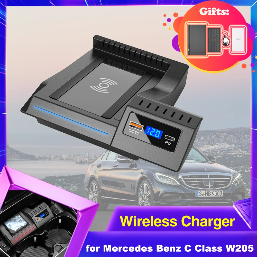 15W Car Wireless Charging for Mercedes Benz C Class W205 AMG C43 C64 ...