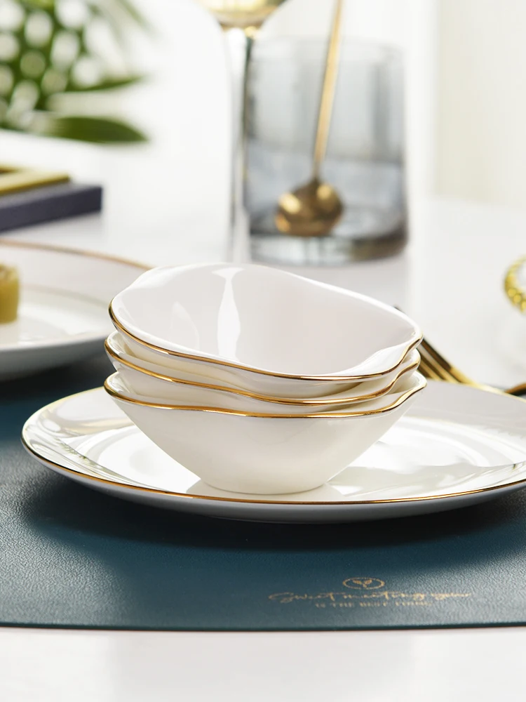 Tableware-gold-border-bone-china-breakfast-plate-hotel-restaurant-dipping-plate-4-inch-pickled ...