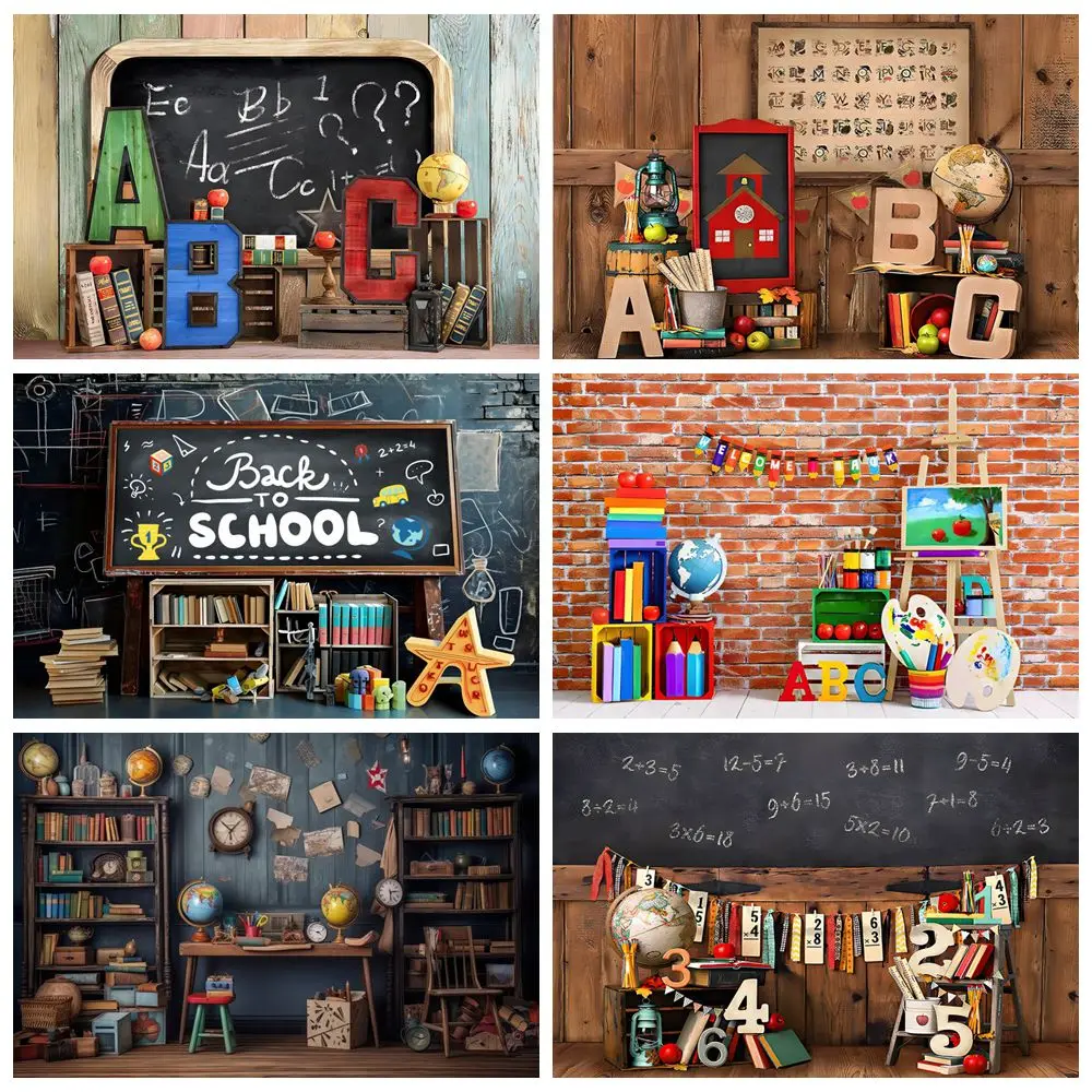 Back-to-School-Backdrop-Blackboard-Vintage-Wood-Wall-Globe-Books ...