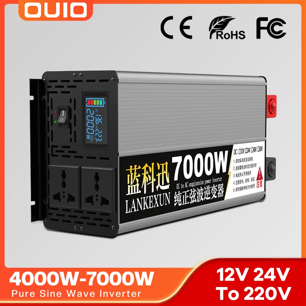 4000W 7000W 순수 사인파 DC 12V/24 v를 AC 220V 변압기로 변환 다기능 소켓 변환기 LCD 자동차 인버터| | - AliExpress