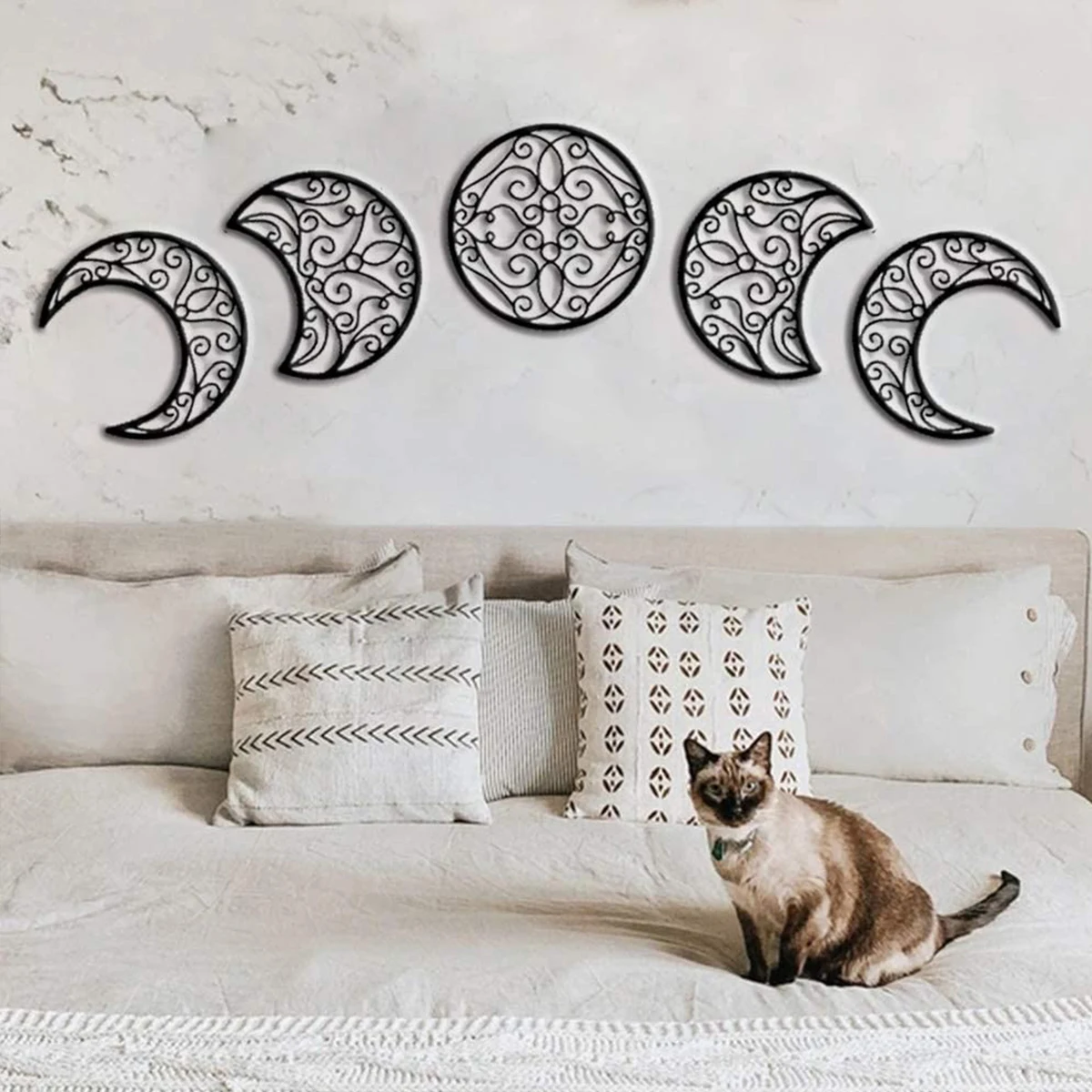 5-Pcs-Black-Moon-Decor-Wall-Mounted-3D-Moon-Phase-Spiritual-Woody-Moon ...