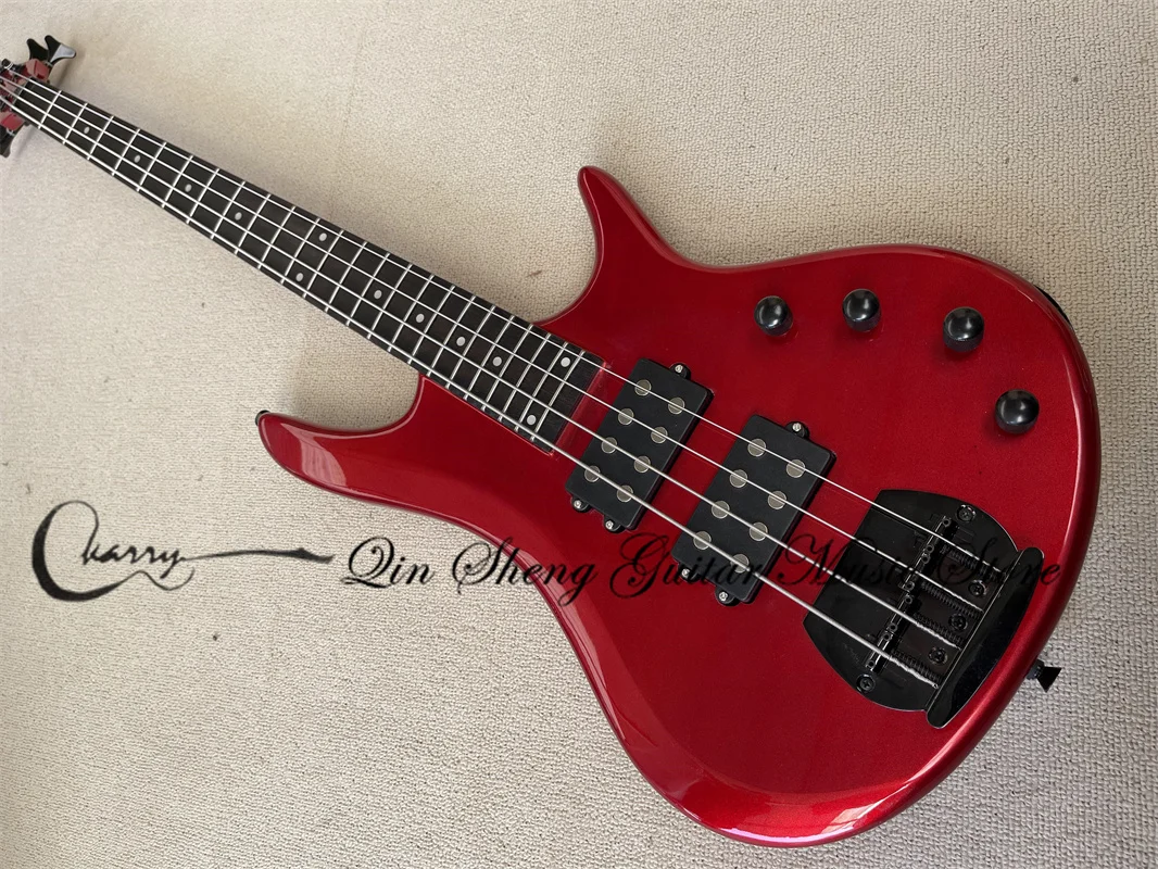 4-Strings-Metal-Red-Electric-Bass-Guitar-Neck-Set-In-Body-Active-Battey ...