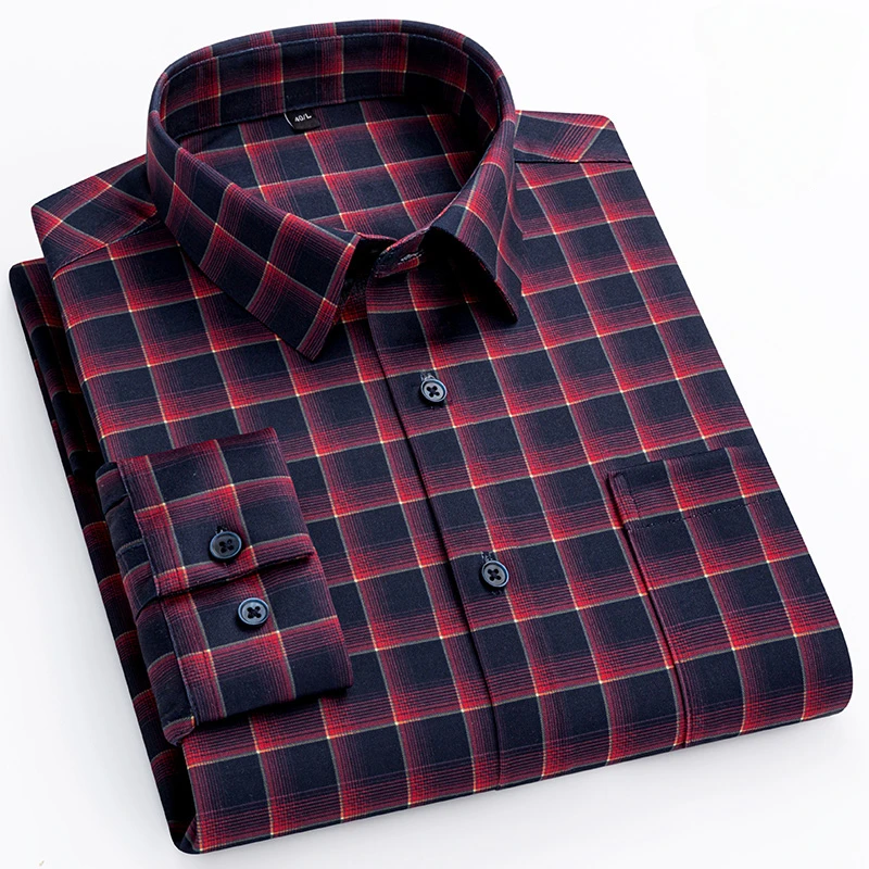 Camisas-el-sticas-de-seda-de-manga-comprida-masculinas-Houndstooth-Slim ...