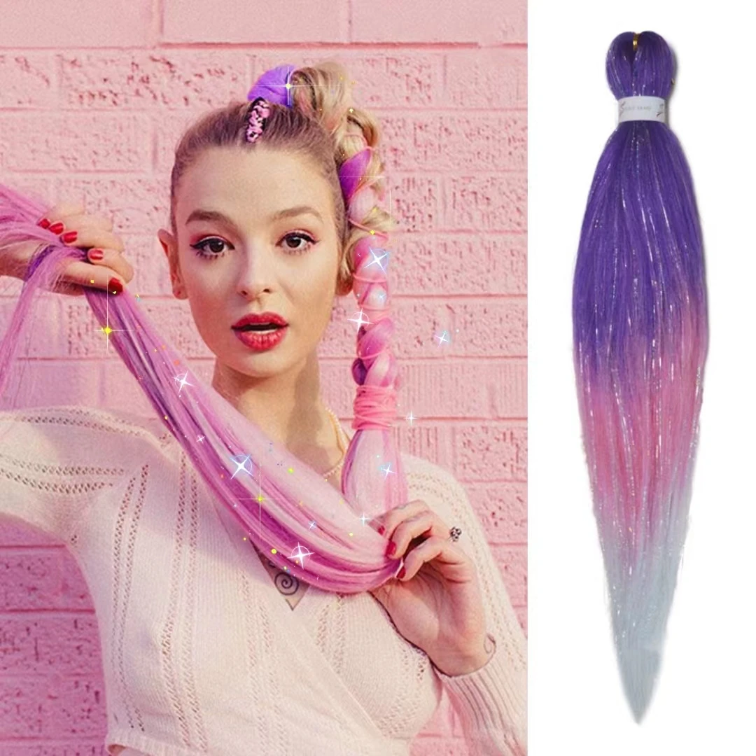 Purple-Pink-White-3-Tones-Ombre-Straight-Braids-Blend-Hair-Tinsel ...