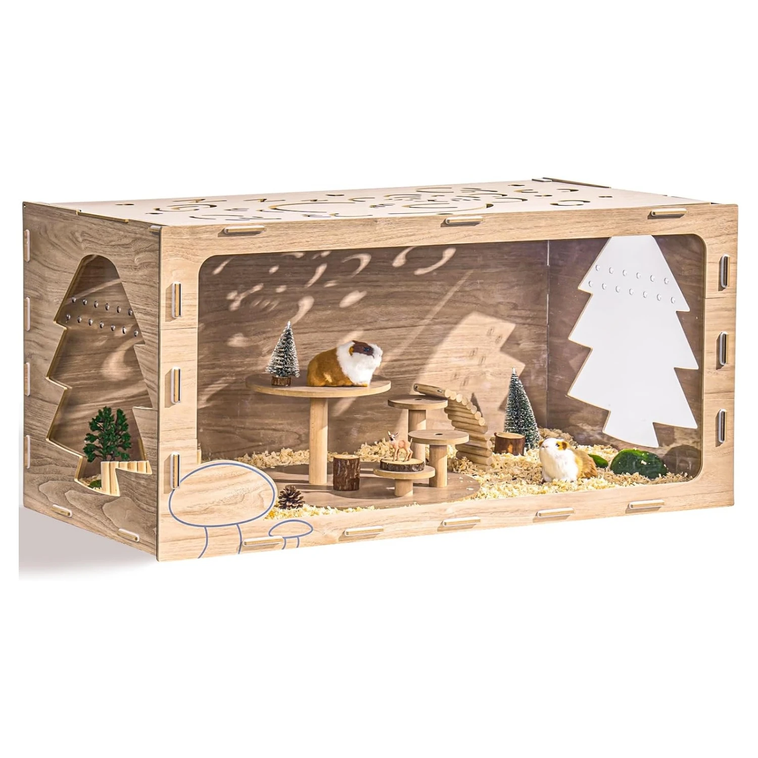 Mewoofun-Extra-Large-Wooden-Hamster-Cage-Acrylic-Panoramic-Transparent ...