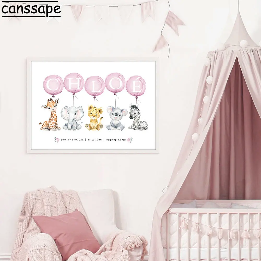 Custom Name Canvas Painting Custom Birth Table Wall Pictures Animal Art ...