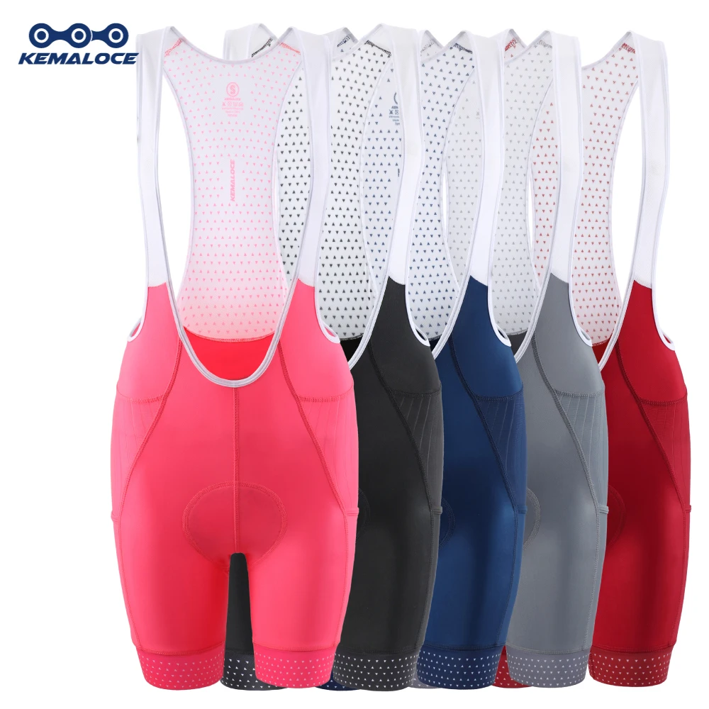 KEMALOCE Women Cycling Bib Shorts Solid Pink&Black Female Gel Paded Bike Shorts Long Ride ...