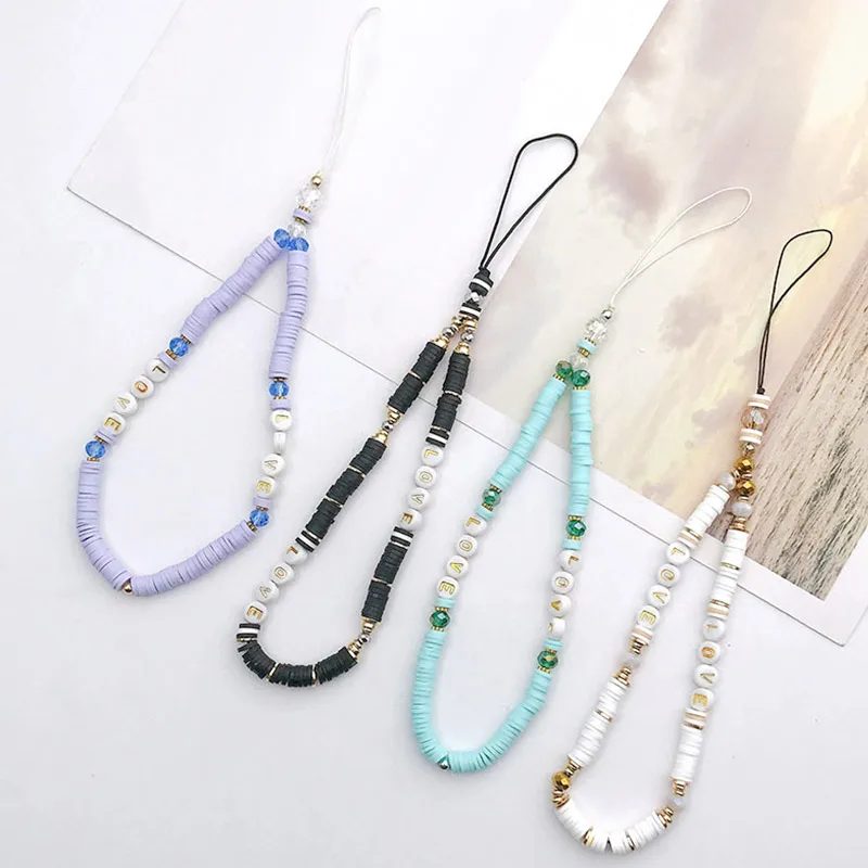 Bohemian-Polymer-Clay-Cell-Phone-Chains-Women-Cute-Letter-Beads-Mobile ...