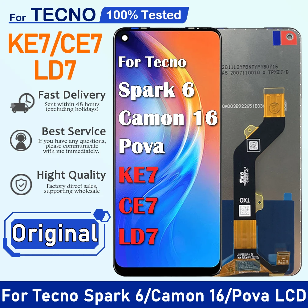 6.8" Original For Tecno Spark 6, Camon 16, Pova LCD KE7 CE7 LD7 Display ...