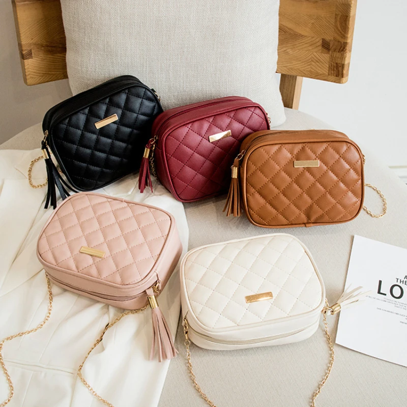 Fashion Female Shoulder Bag Rhombus Embroidered Solid Color Chain Women ...