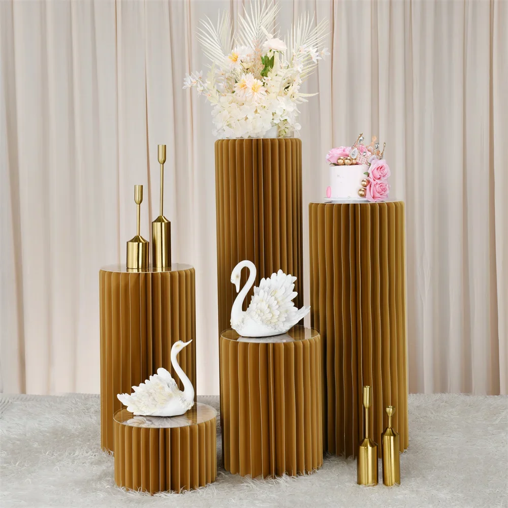 Gold-Collapsible-Cylinder-Cake-Stand-Dessert-Table-Home-Candlestick ...