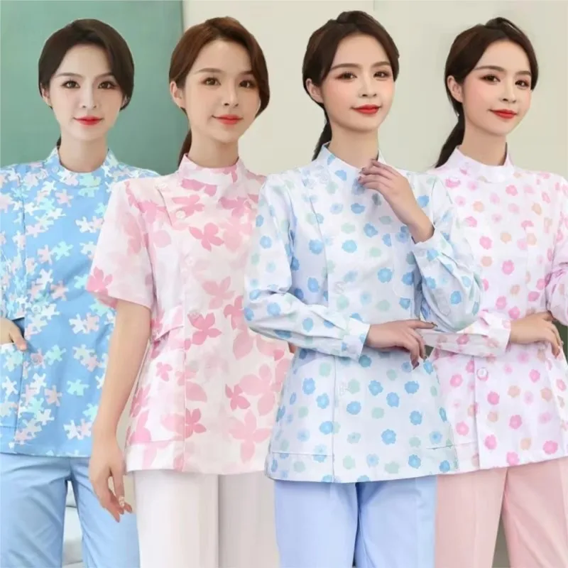 Pet-Grooming-Nursing-Scrub-Sets-Spa-Uniforms-Women-Flower-Printed-Work ...