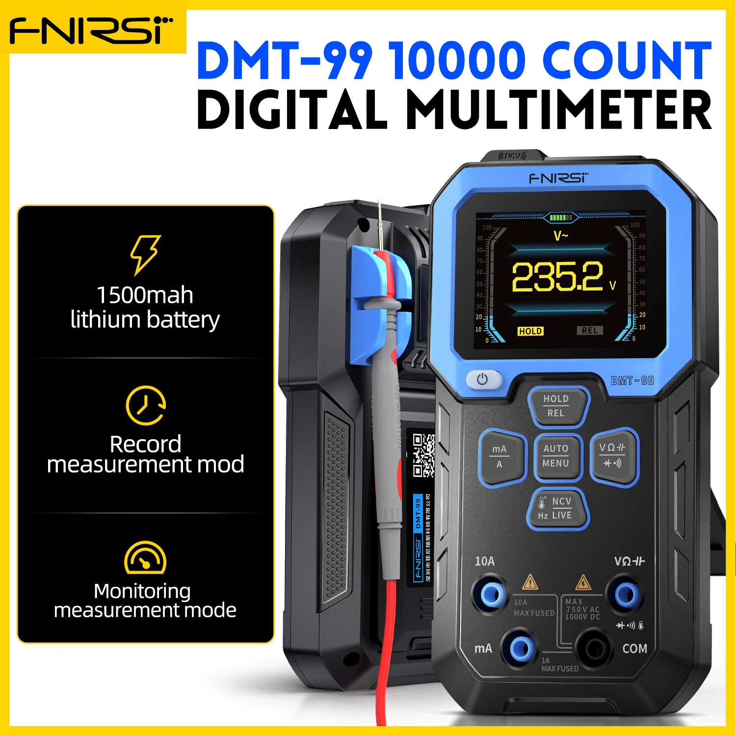 FNIRSI-DMT-99-Digital-Multimeter-Auto-Range-1000V-10A-AC-DC-Voltage-True-RMS-9999Counts ...