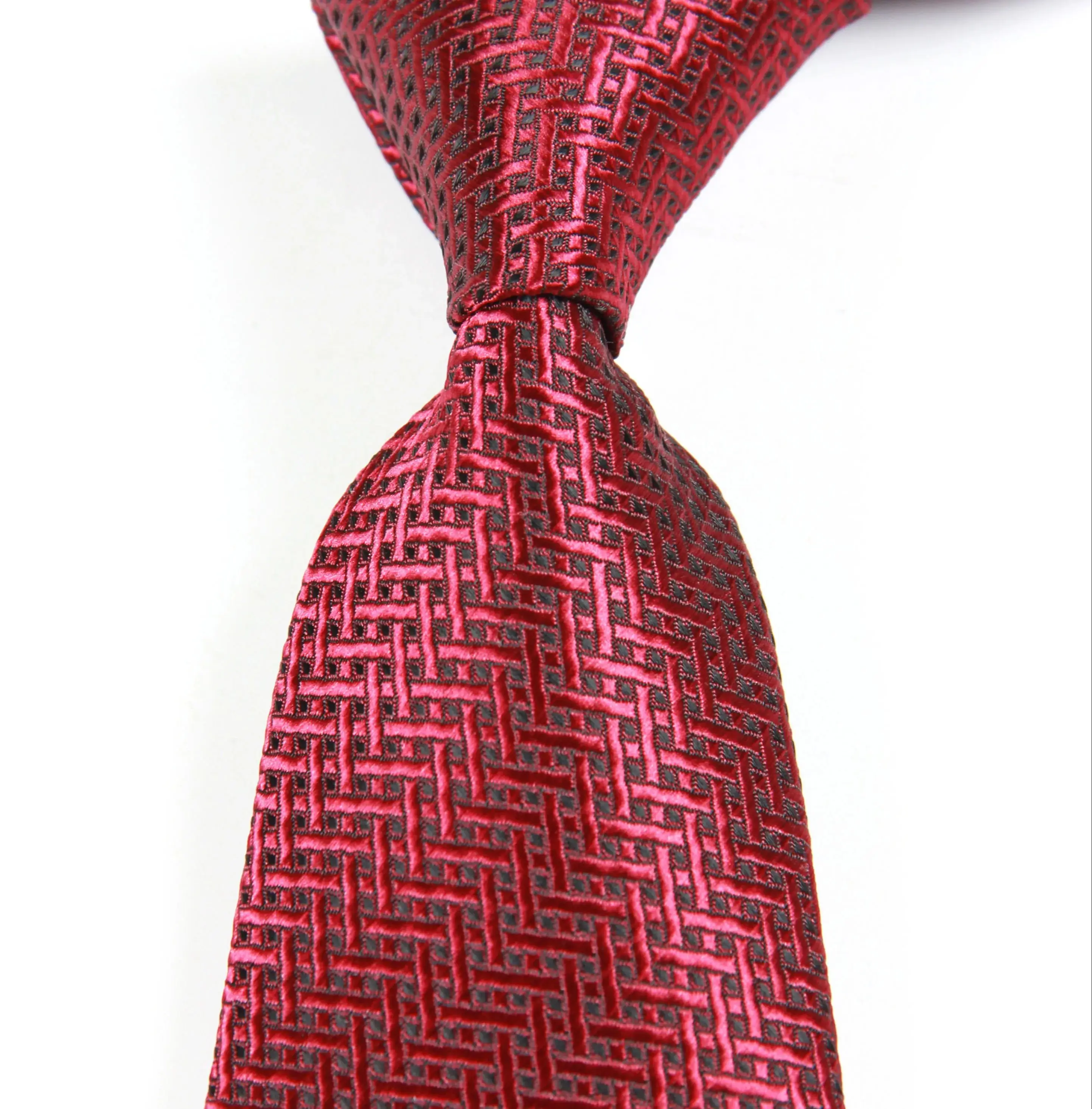New-Classic-Solid-Plaid-Red-Tie-JACQUARD-WOVEN-Silk-8cm-Men-s-Necktie ...