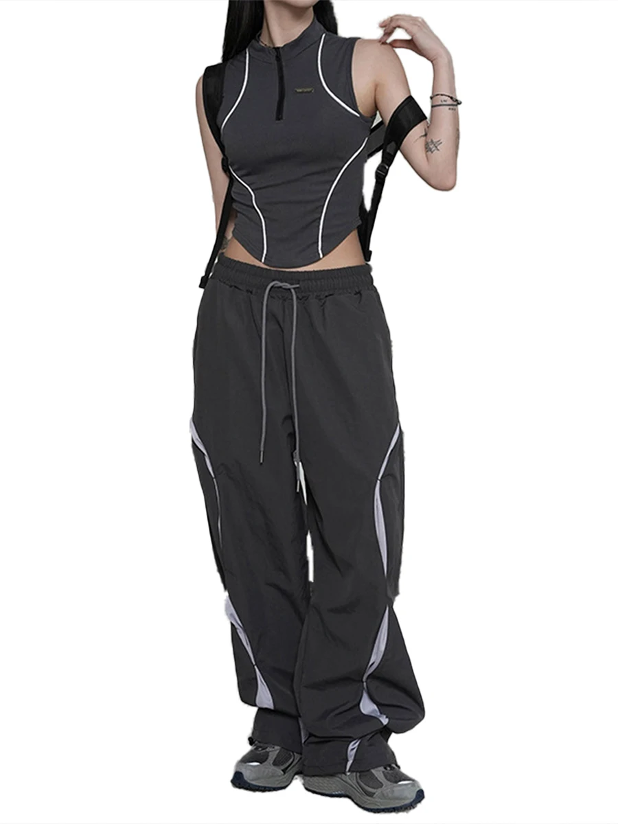 Women's Y2k Loose Cargo Drawstring Parachute Pants with Pockets Low ...