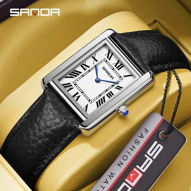 SANDA 1108 9031 Couple Quartz Watch Simple Fashion Small Square Silvery ...
