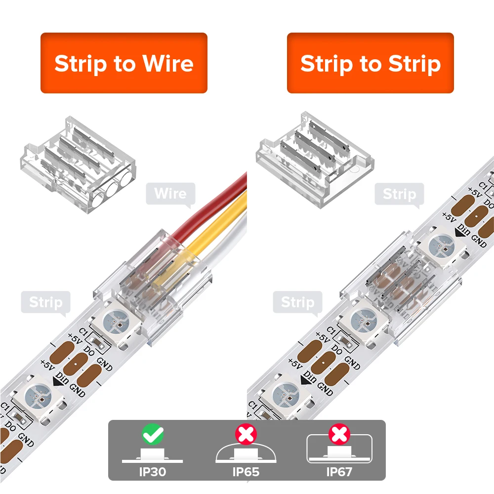 SK6812-WS2811-FCOB-12pcs-Transparent-Solderless-Cover-Connector-15cm ...